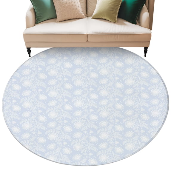 Blue Flowers Round Rug 8ft Washable Circle Rugs Non Slip Cute Floral ...