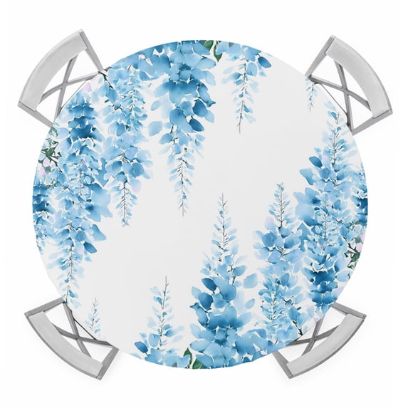 Blue Flowers Round Table Cover, Watercolor Blue Wisteria Floral ...
