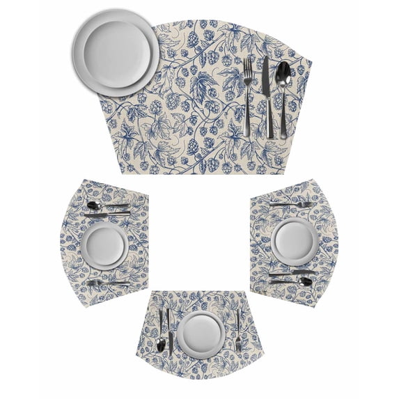 Blue Flowers Round Table Placemats Set of 4 Wedge Placemats, Retro ...