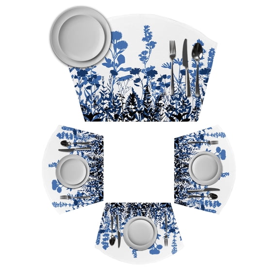 Blue Flowers Round Table Placemats Set of 4 Wedge Placemats, Simple ...
