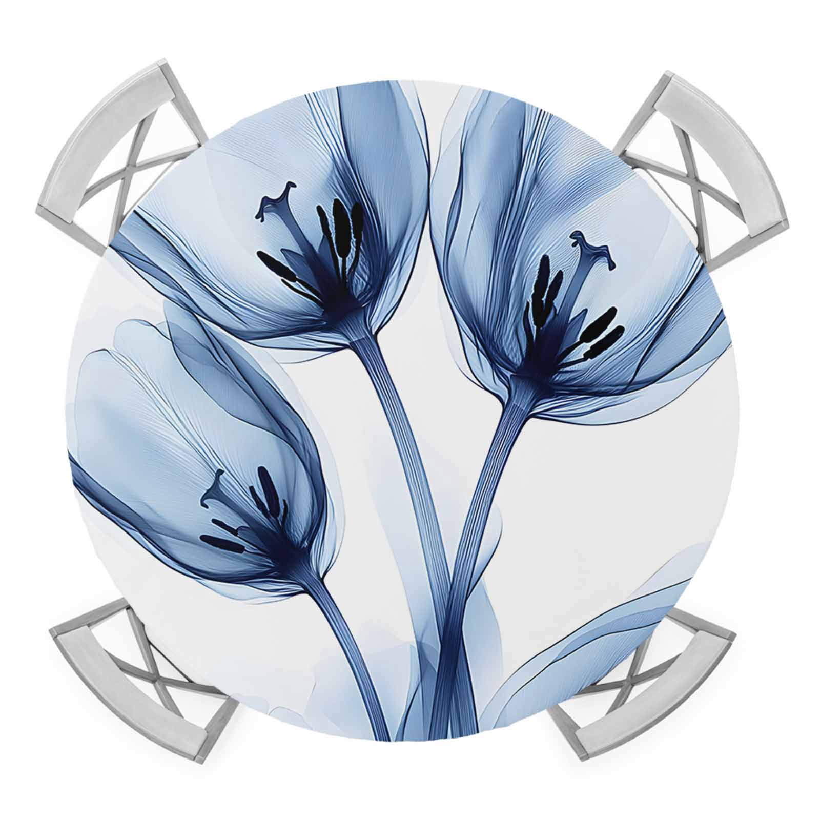 Blue Flowers Round Tablecloth for 55-60 Inch Tables,Fitted Table Cover ...