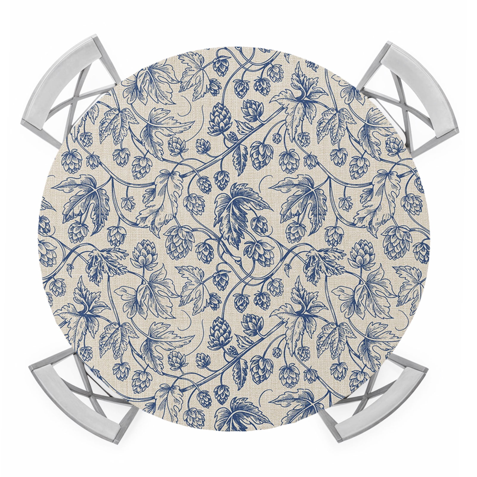 Blue Flowers Round Tablecloth for 55-60 Inch Tables,Fitted Table Cover ...
