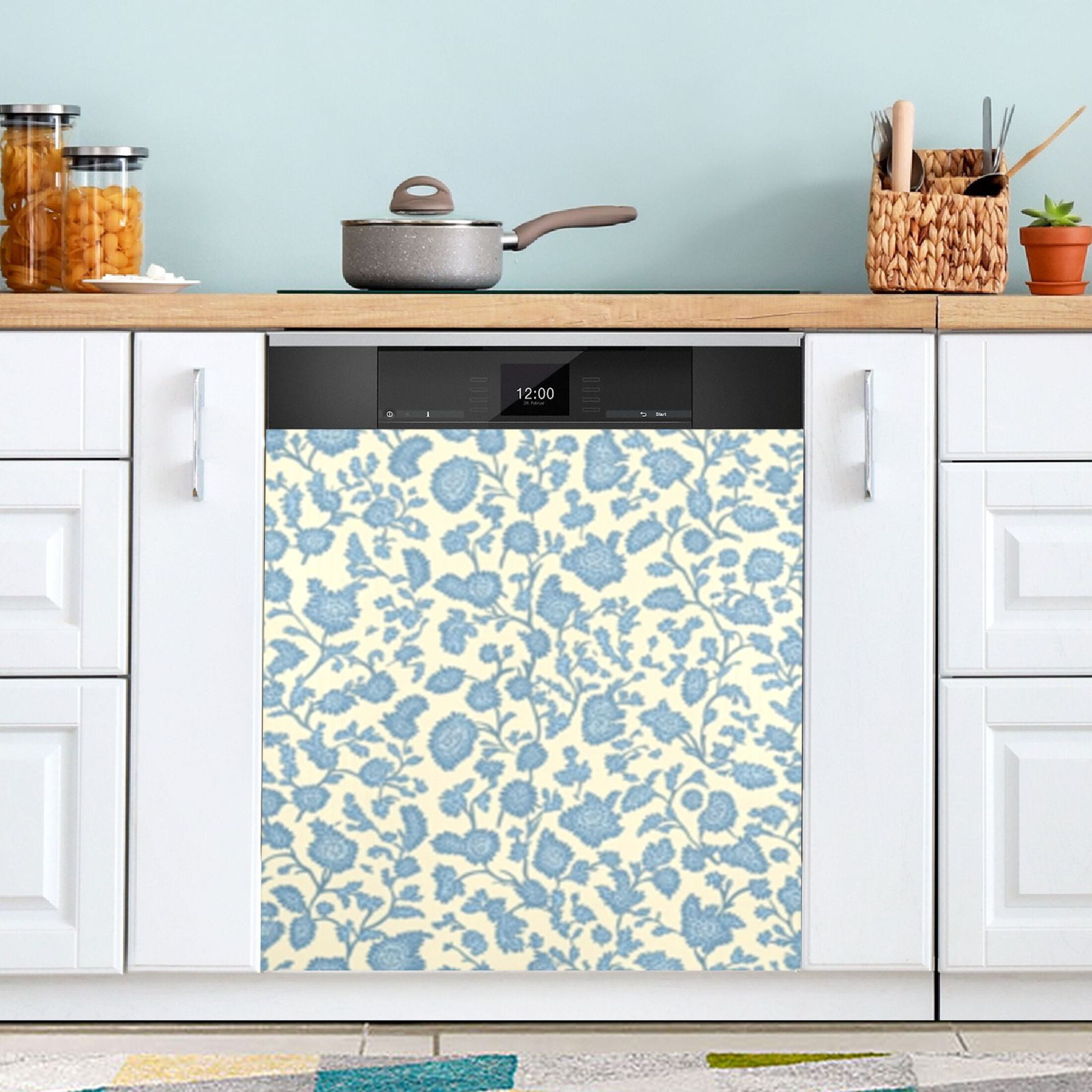 Blue Flowers Seamless Pattern Dishwasher Magnet Cover Reuseable ...