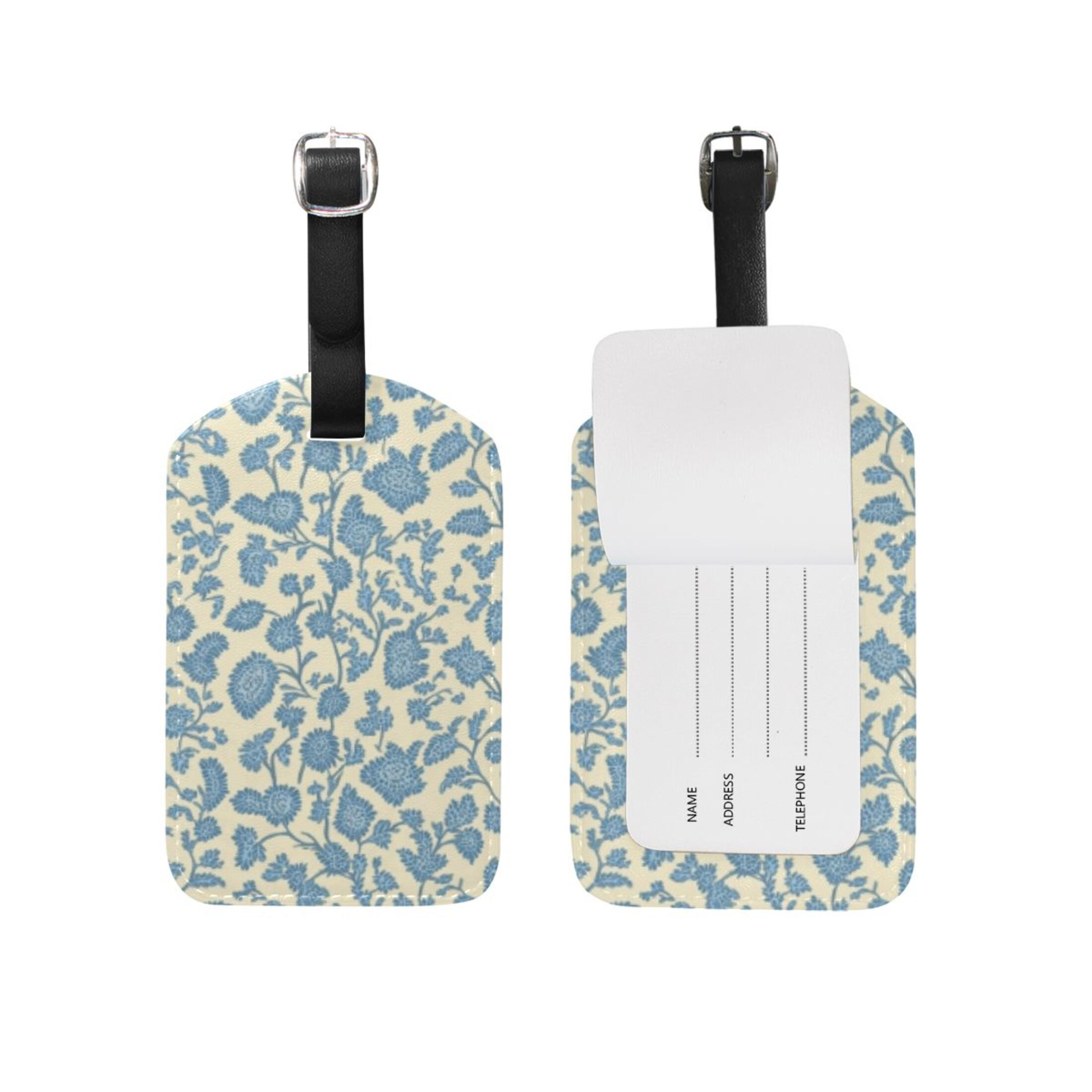 Blue Flowers Seamless Pattern Luggage Tags PU Leather Name ID Labels ...