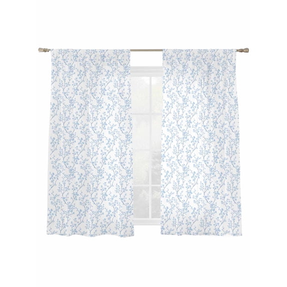 Blue Flowers Sheer Curtains 2 Panels Set Branches Sheer Window Curtains ...
