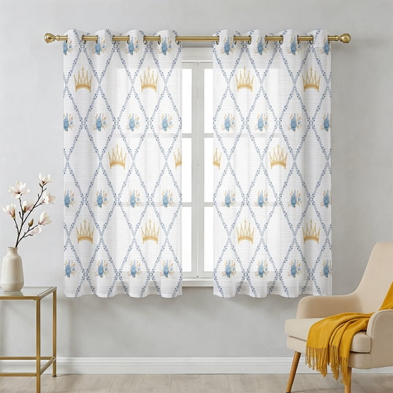 Blue Flowers Sheer Curtains 39 Inch Long 2 Panels, Watercolor Crown ...