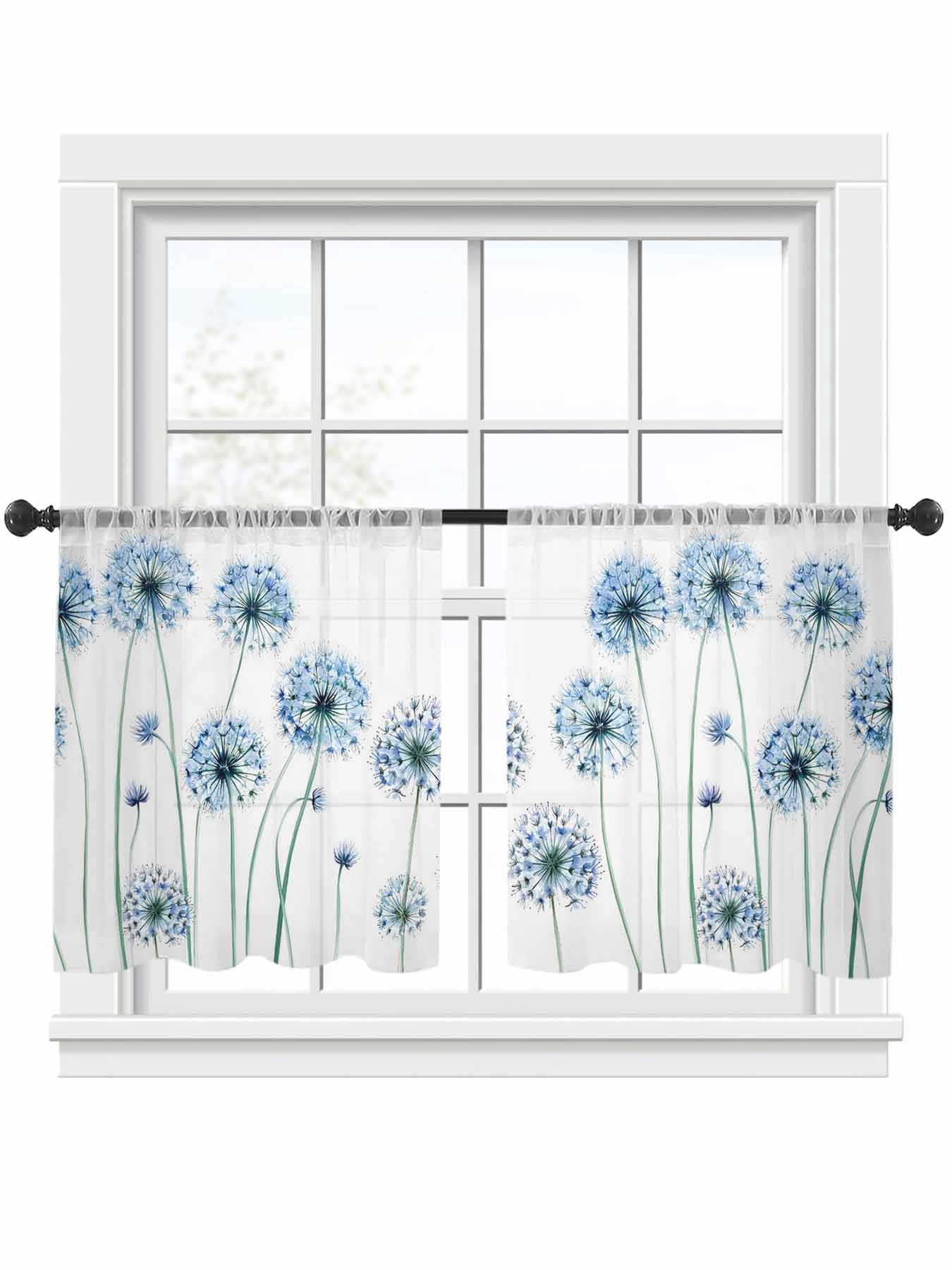Blue Flowers Sheer Curtains 45 Inch Length 2 Panels Set, Semi ...