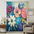 Blue Flowers Sheer Curtains 54 Inches Long for Bedroom, Spring Floral ...