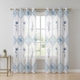 Blue Flowers Sheer Curtains 96 Inch Long 2 Panels, Watercolor Floral ...