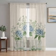 Blue Flowers Sheer Curtains for Living Room Bedroom Spring Botanical ...