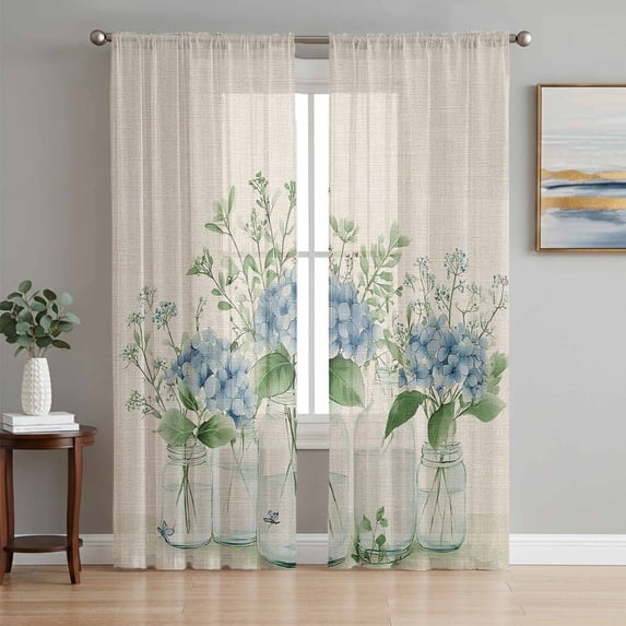 Blue Flowers Sheer Curtains for Living Room Bedroom Spring Botanical ...