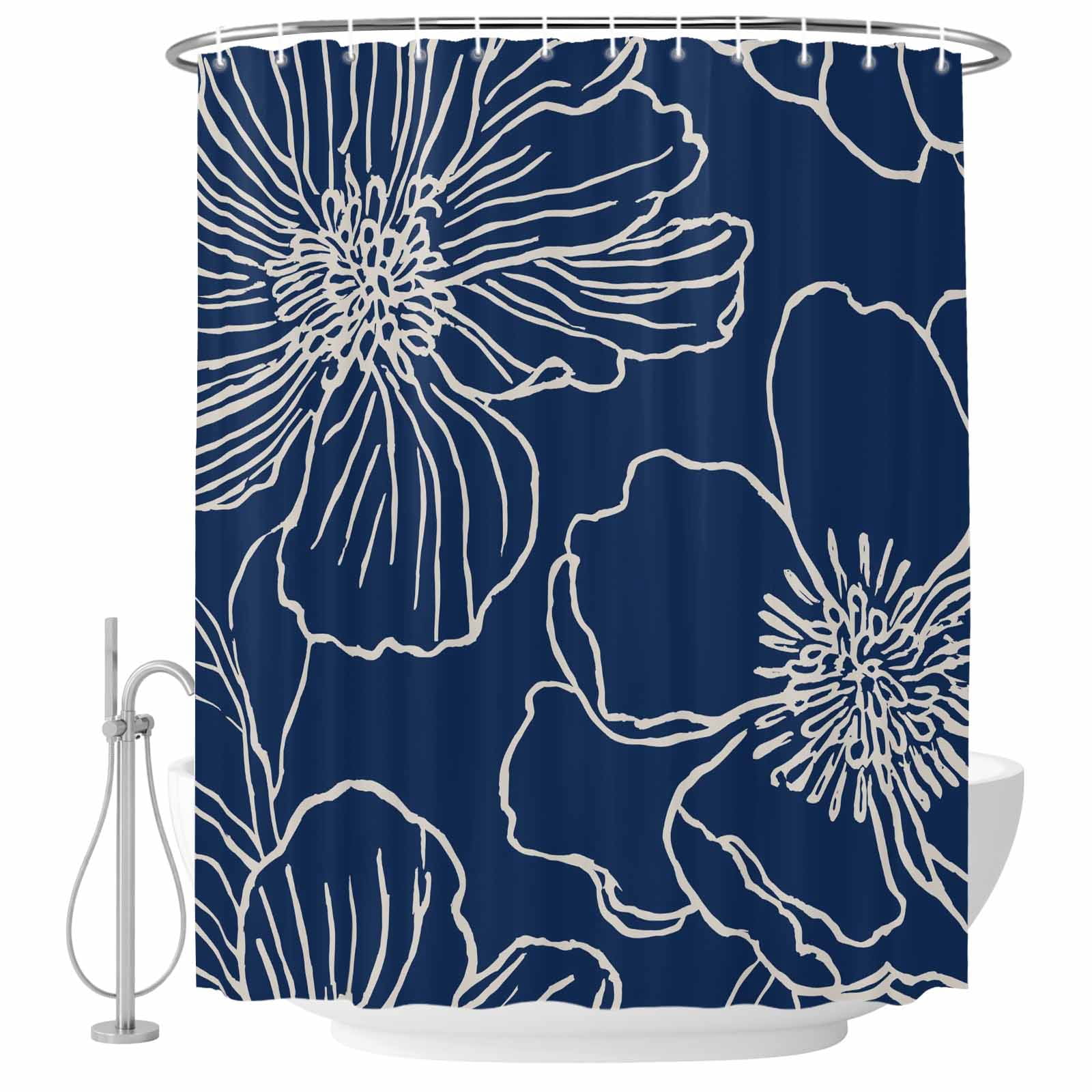 Blue Flowers Shower Curtain Set - Standard 72" x 72" Washable Bathtub ...