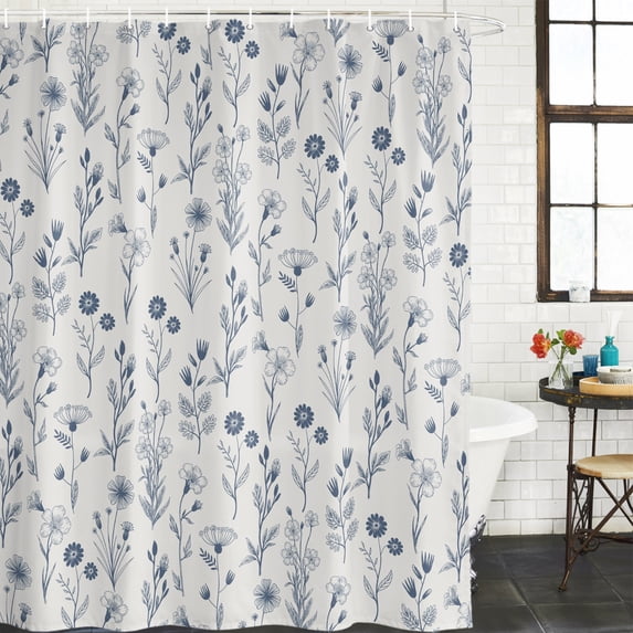 Blue Flowers Shower Curtain, Vintage Farm Floral Plant Spring Country ...