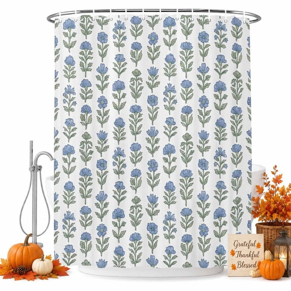 Blue Flowers Shower Curtain, Waterproof Shower Curtains for Bathroom ...