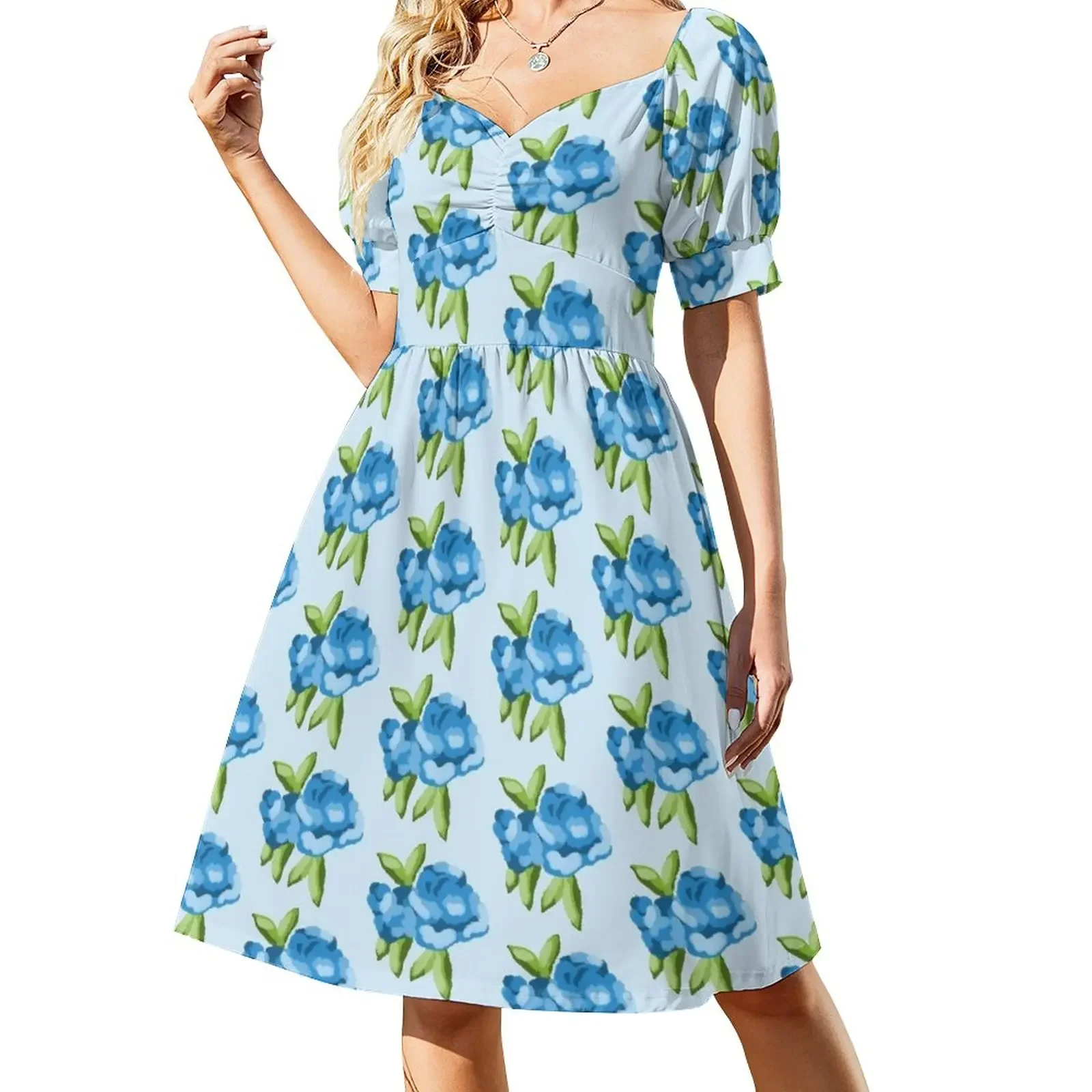 Blue Flowers Sleeveless Dress prom dresses02 birthday dress for wom ...