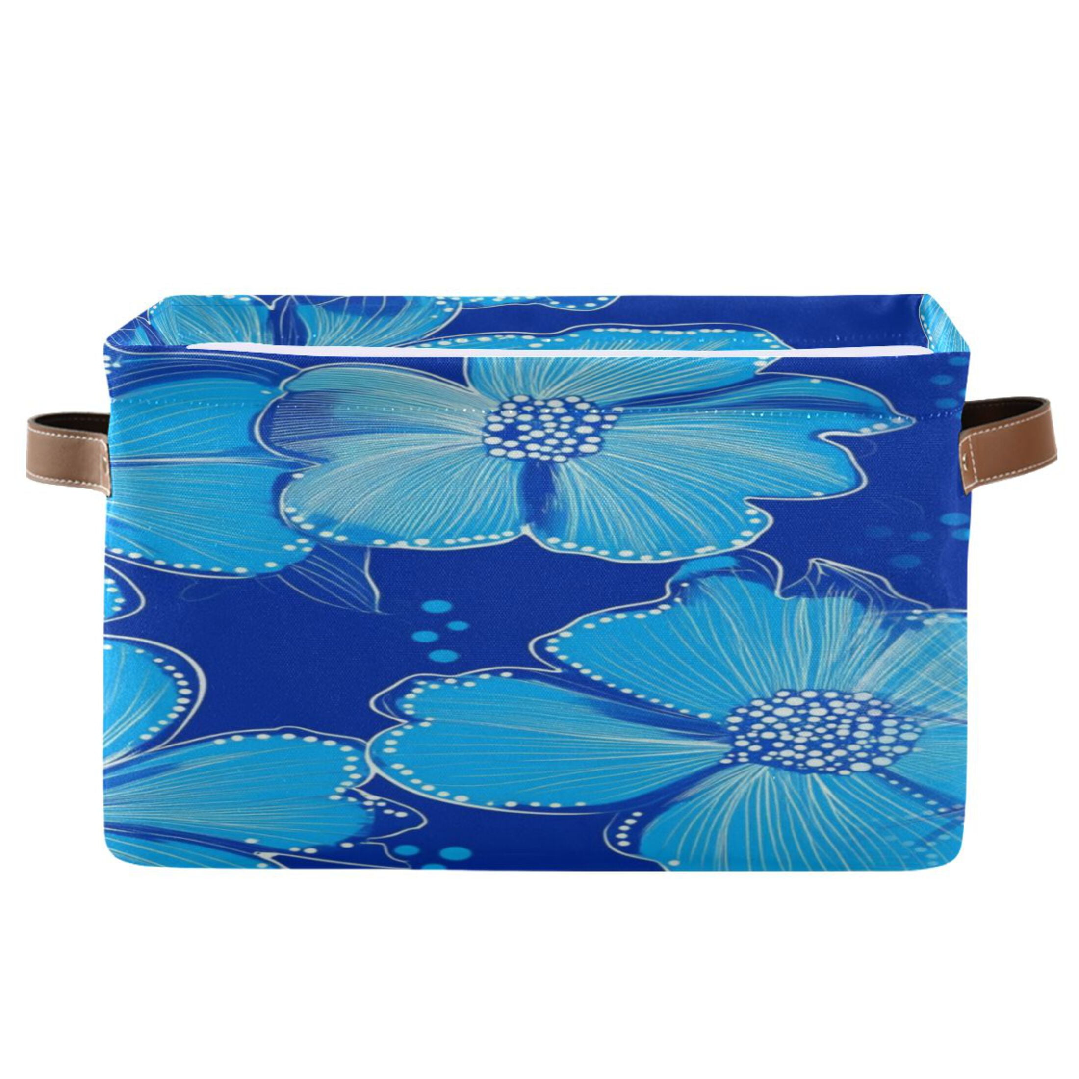 Blue Flowers Small Dot Design Foldable Storage Basket,Canvas Fabric ...