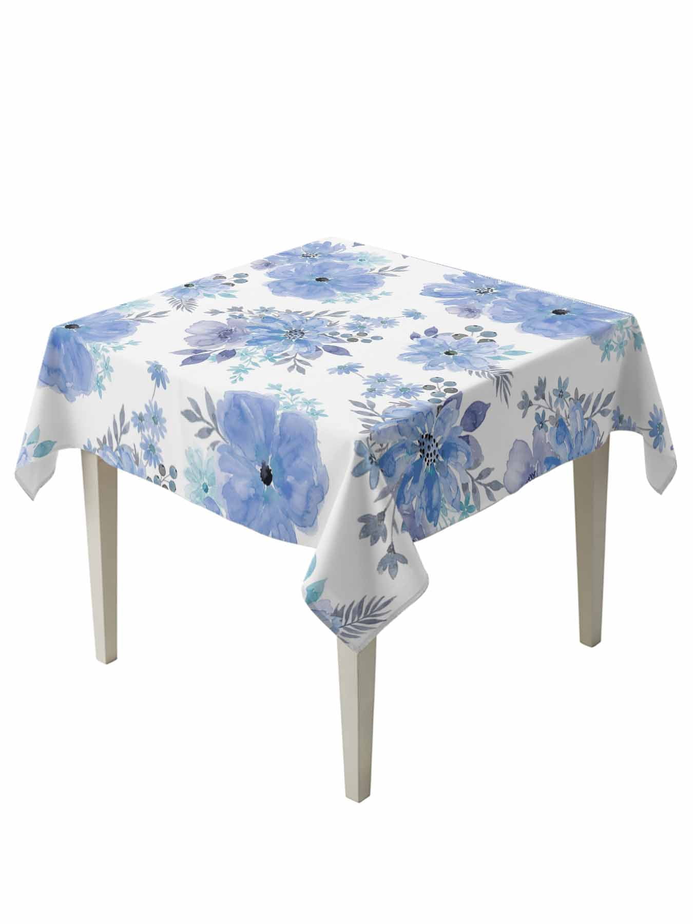 Blue Flowers Square Tablecloth Watercolors Spring Floral Abstract Plant ...