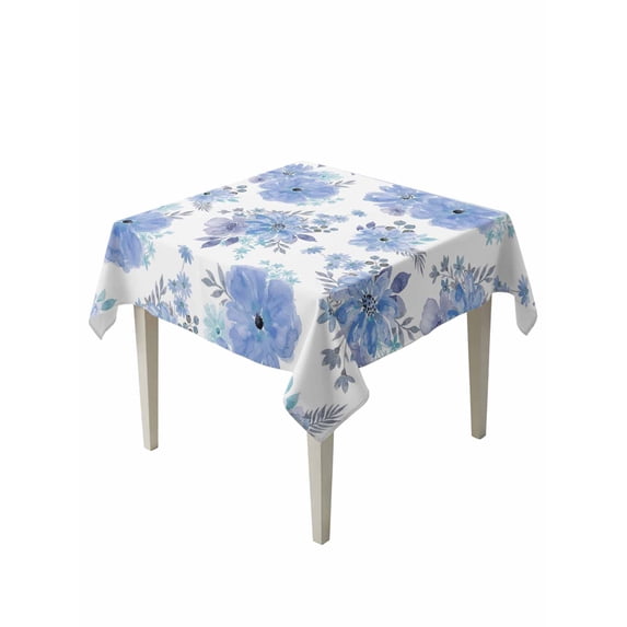 Blue Flowers Square Tablecloth Watercolors Spring Floral Abstract Plant ...