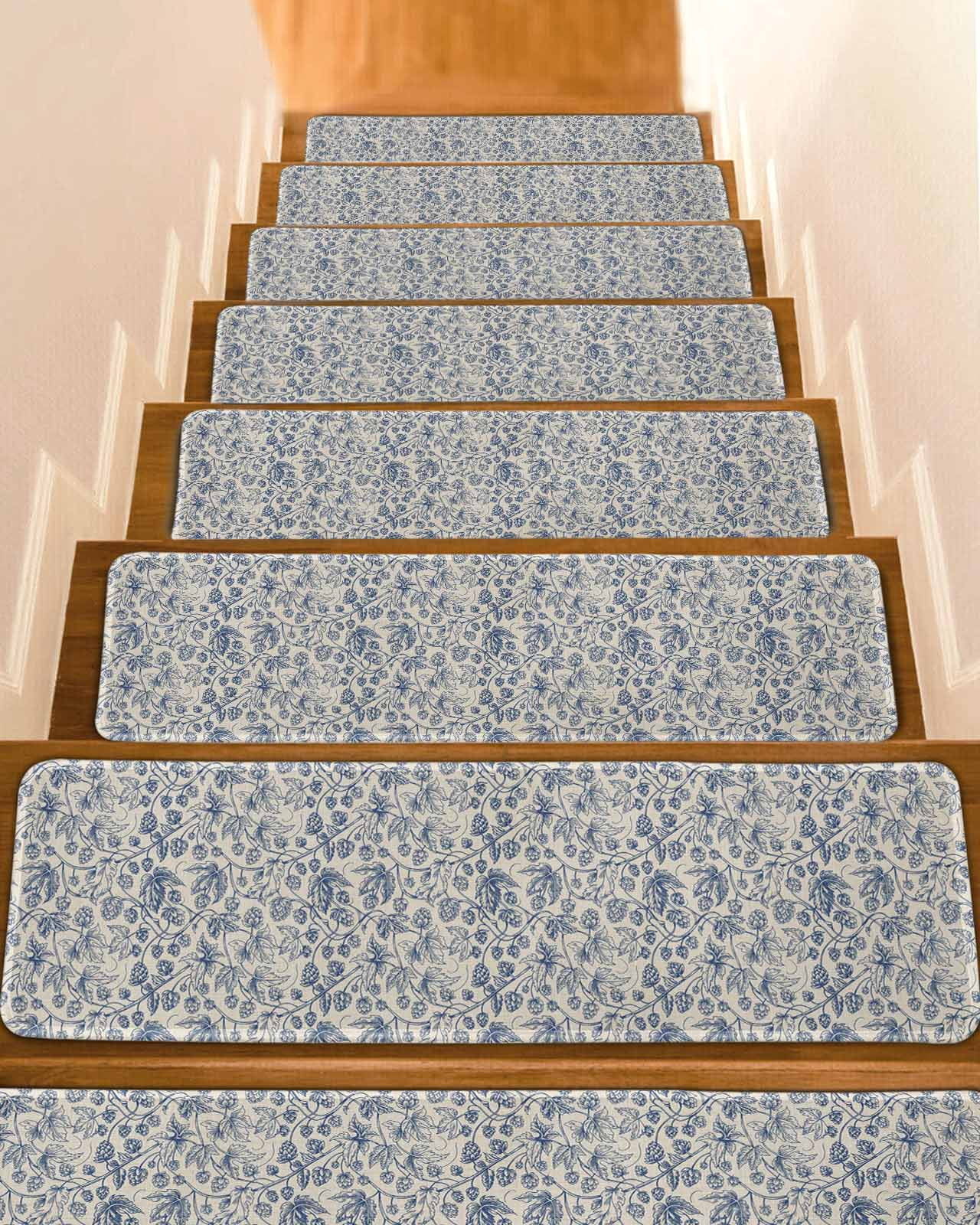 Blue Flowers Stair Treads for Wooden Steps Indoor Runner Rug Carpet ...