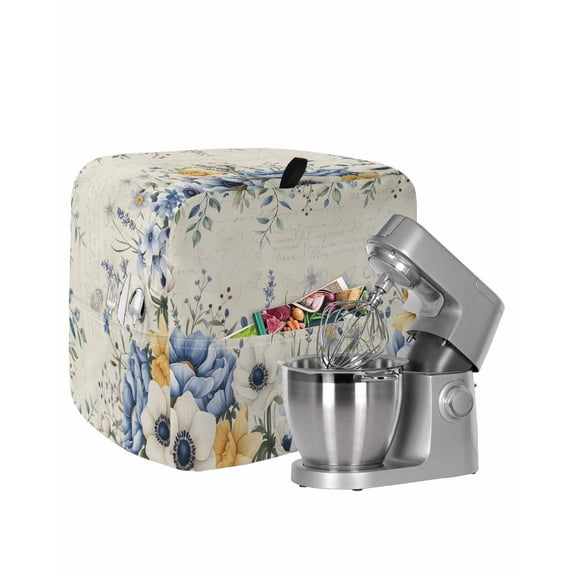 Blue Flowers Stand Mixer Dust Cover with Storage Pocket & Handles ...