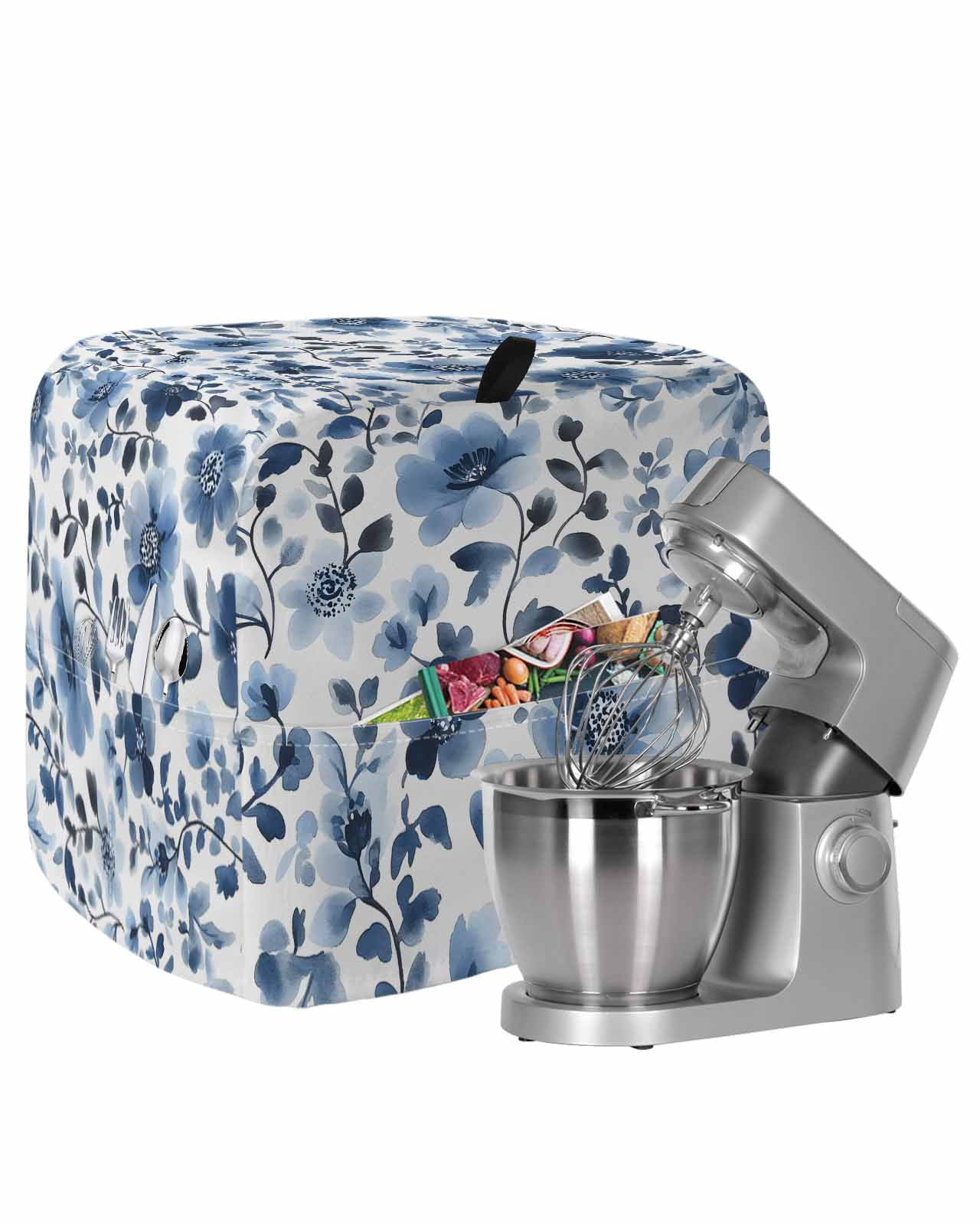 Blue Flowers Stand Mixer Dust Cover with Storage Pocket & Handles ...