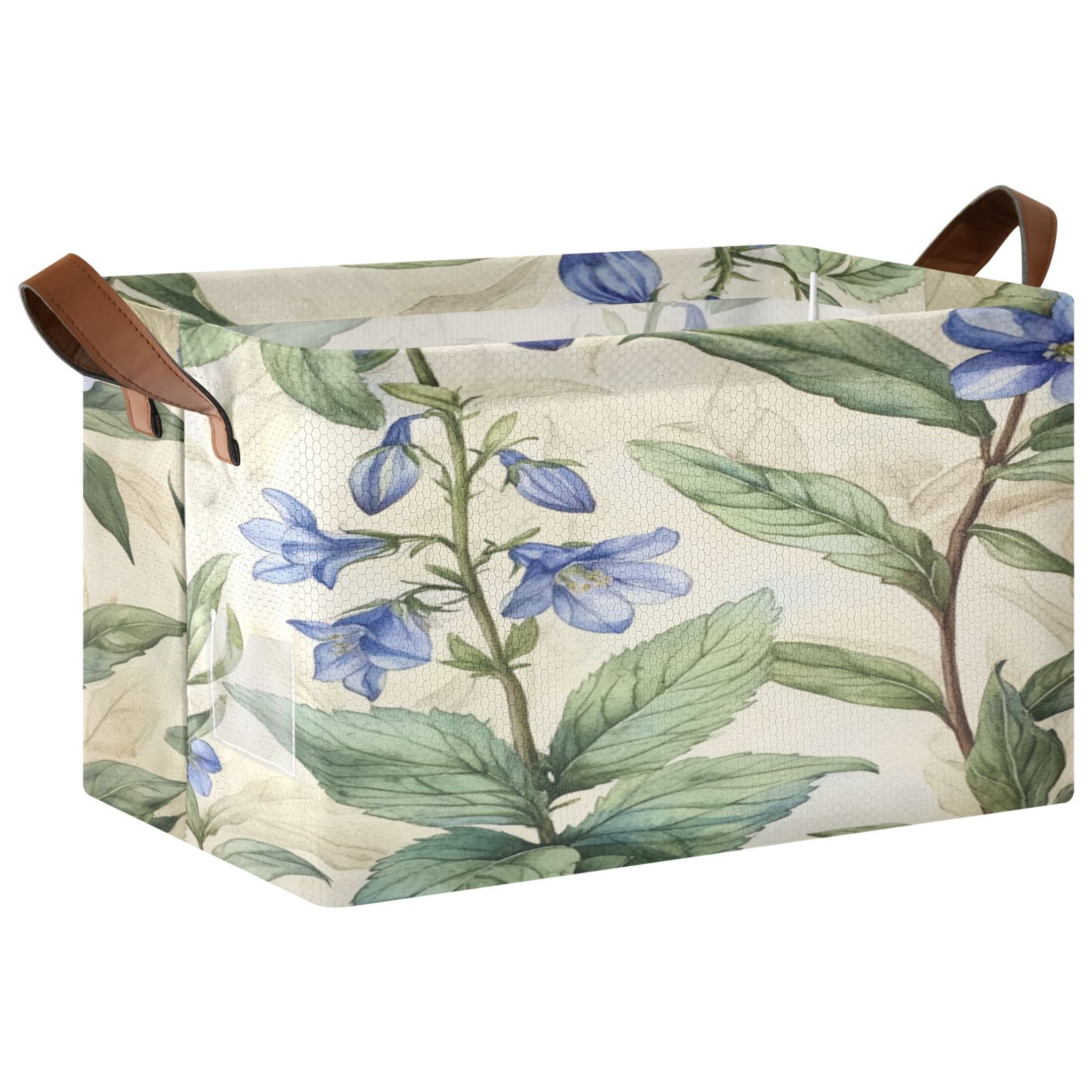 Blue Flowers Storage Basket Soccer Plaid Fabric Hoard Box Oversized ...
