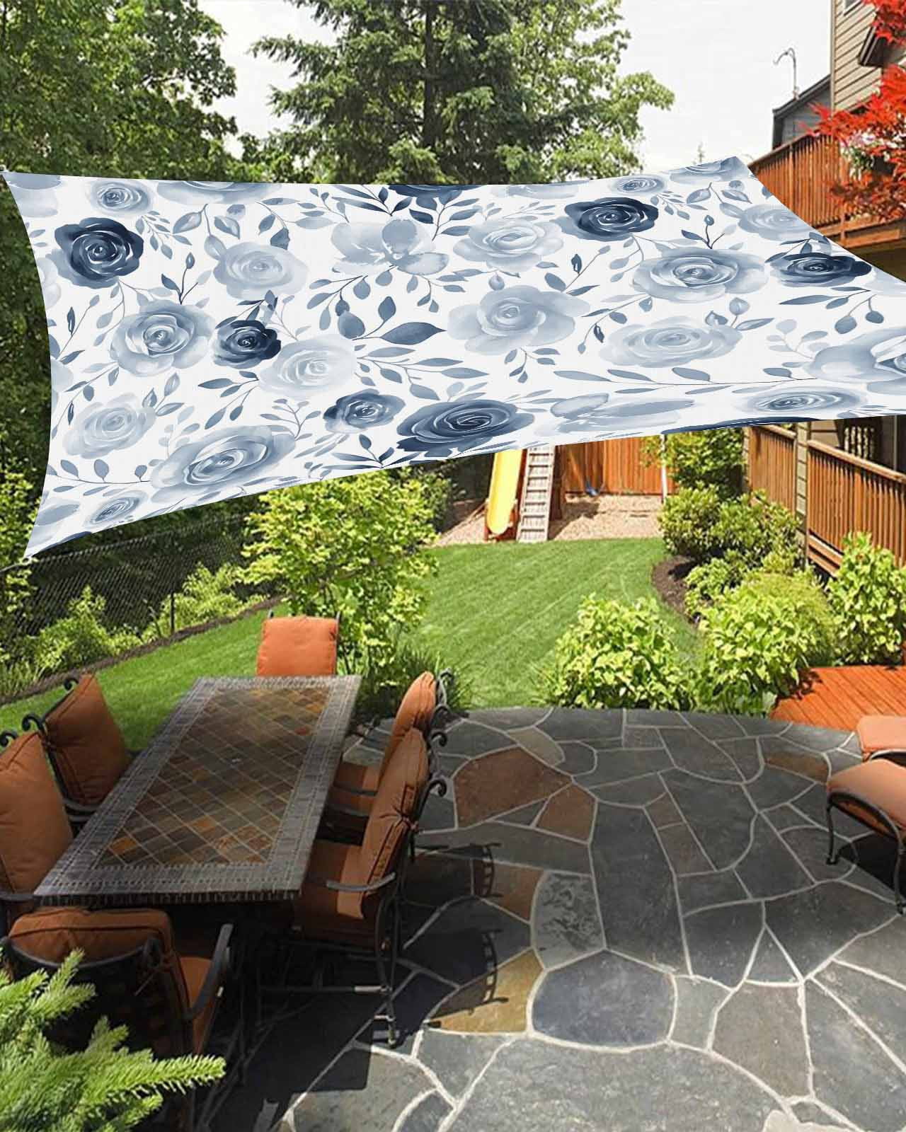 Blue Flowers Sun Sail Shades Rectangle Canopy,Sunlight Block Heavy Duty ...