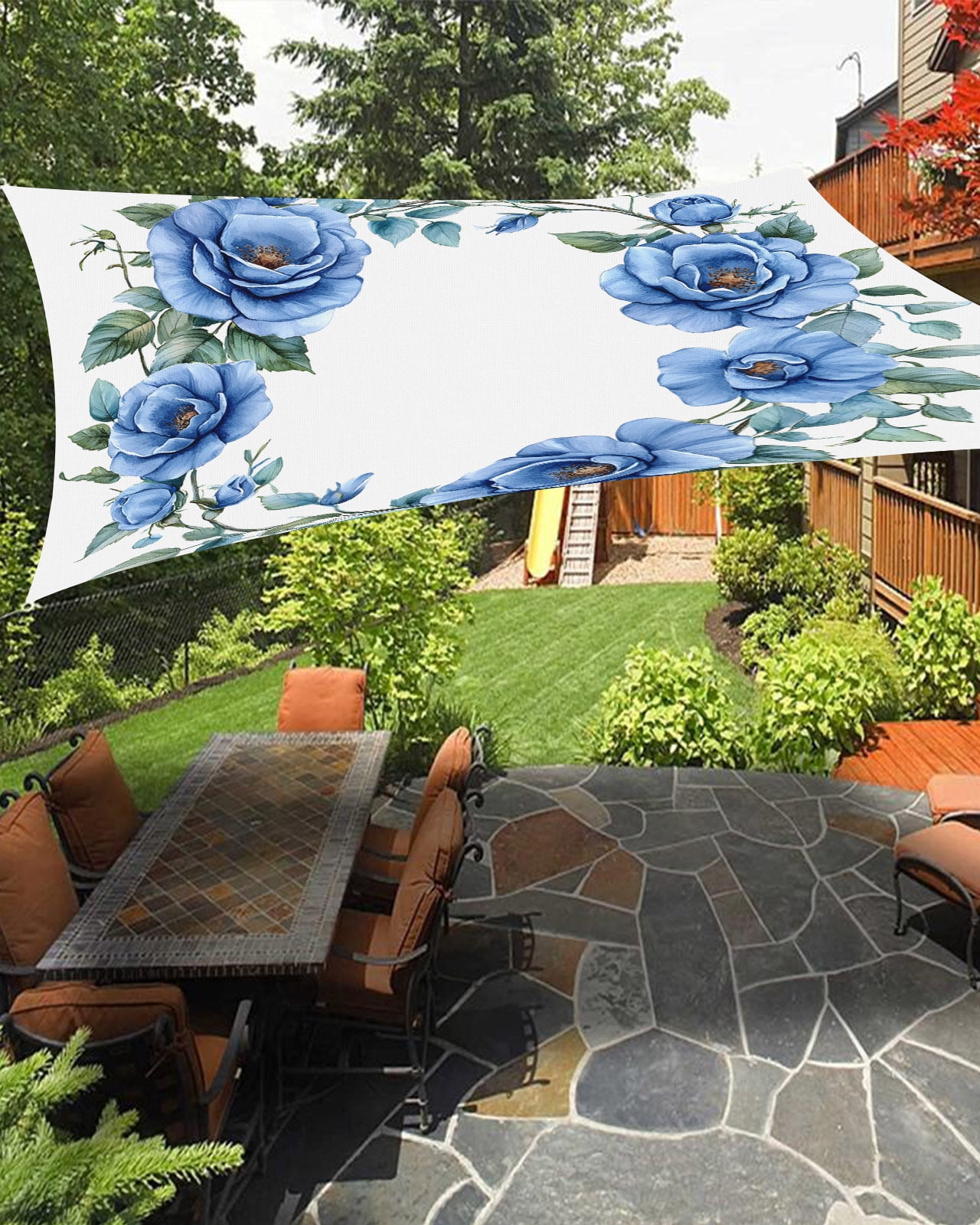 Blue Flowers Sun Shade Sail 14'X18' Spring Floral Wreath UV Block ...