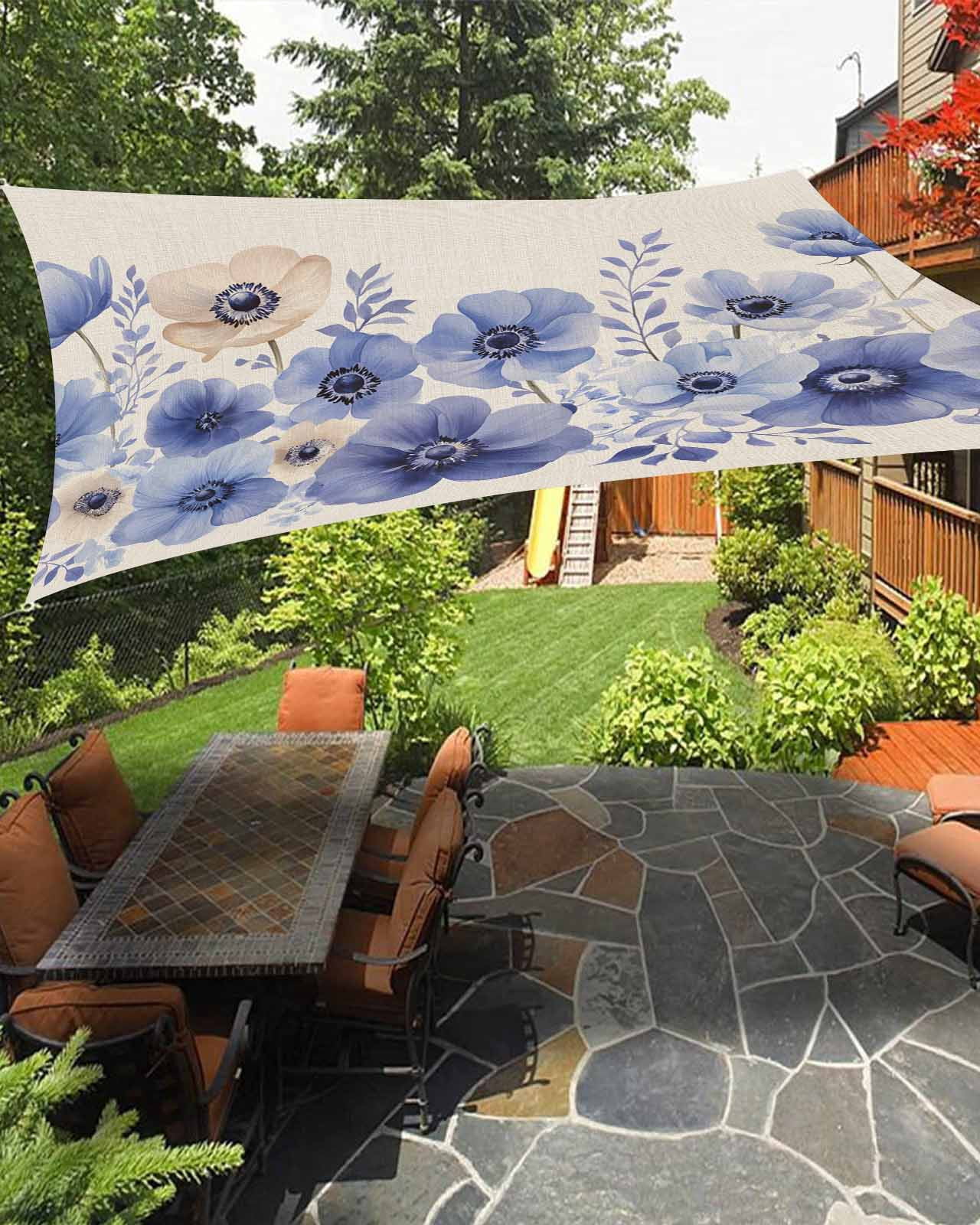 Blue Flowers Sun Shade Sail 14'X18' Spring Watercolor Floral Linen ...