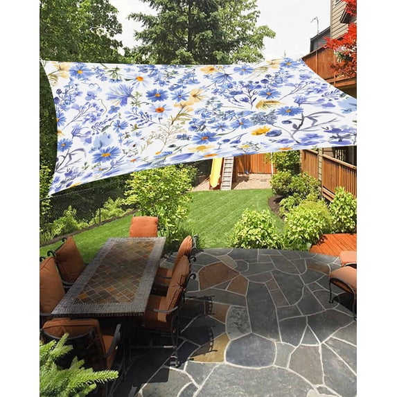 Blue Flowers Sun Shade Sail 6.5'X10' Farmhouse Daisy Floral UV Block ...