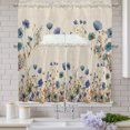 Blue Flowers Swag Valance and Tier Set of 3, Plants Watercolor Floral ...