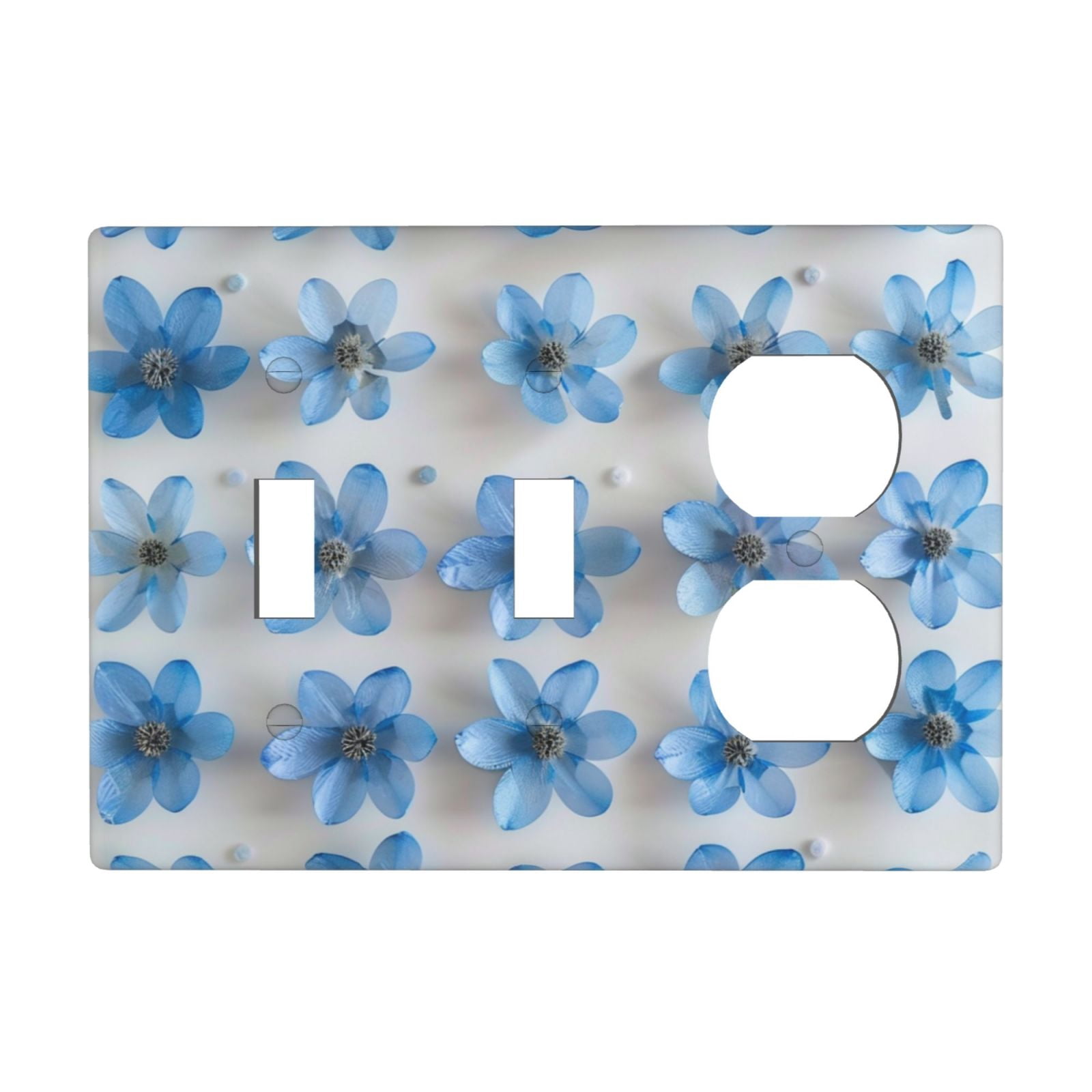 Blue Flowers Switch Cover Decorative Wall Plate 3-Gang 2-Toggle 1 ...