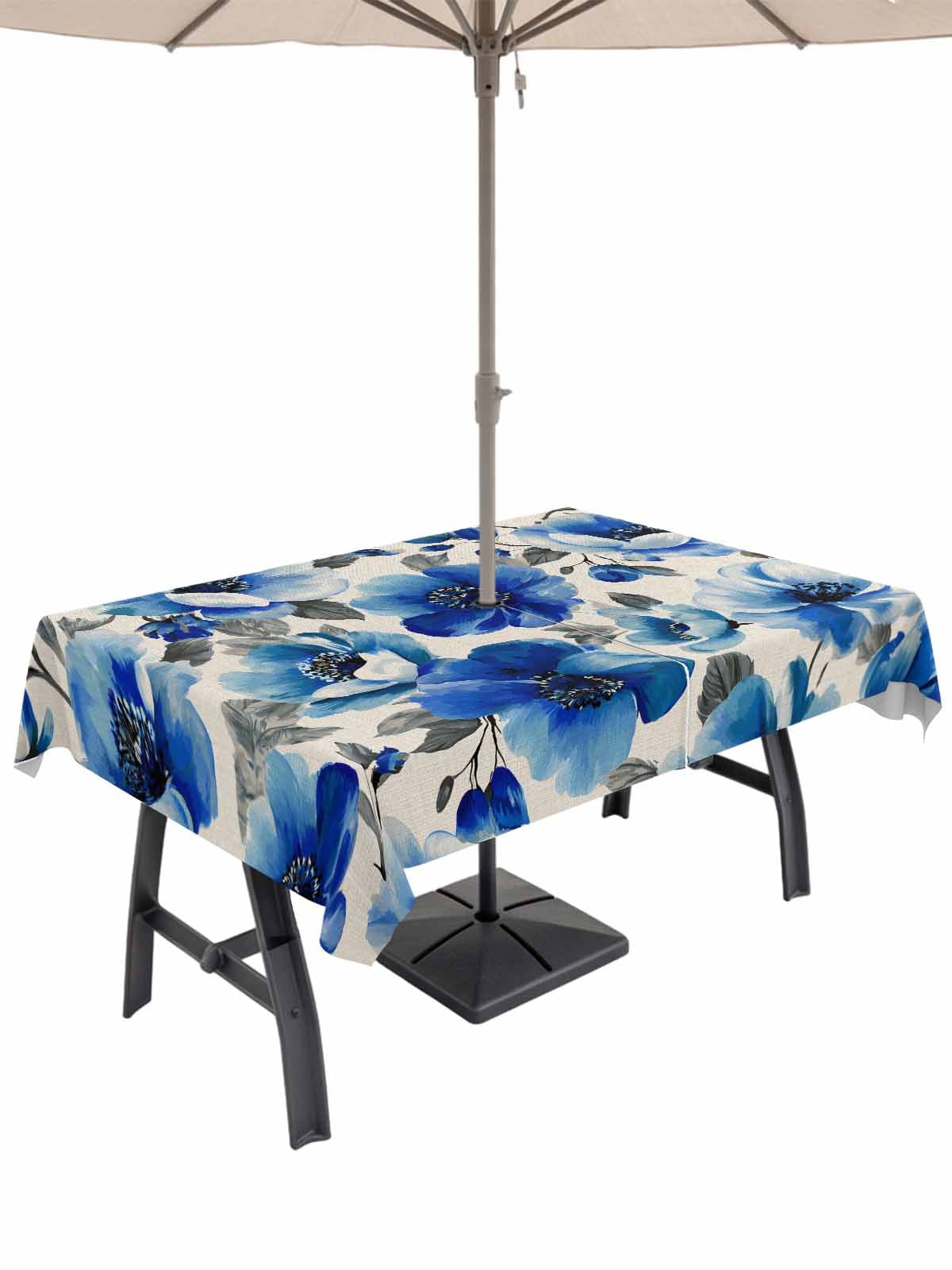 Blue Flowers Table Cloth Rectangle Outdoor Tablecloth, Spring ...
