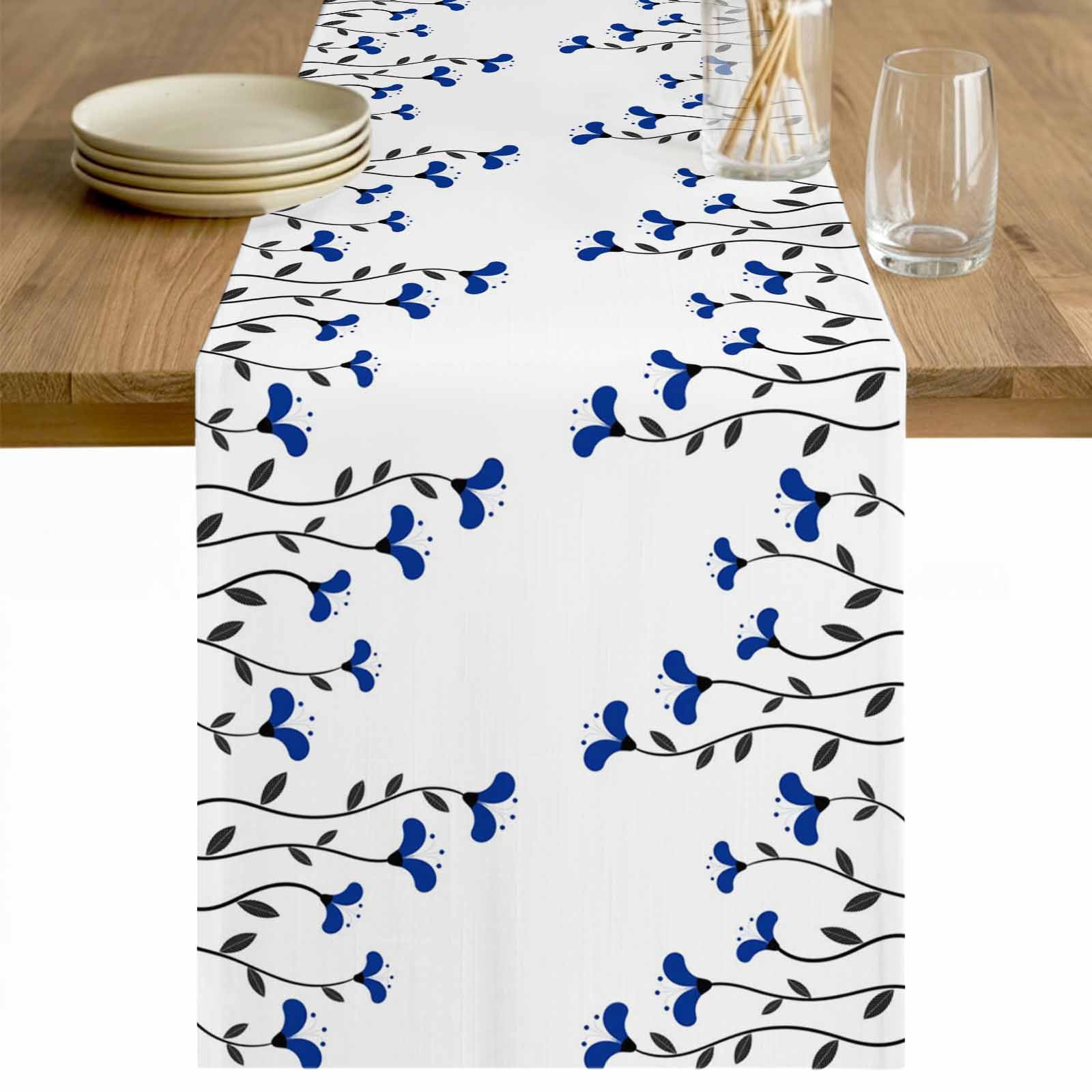 Blue Flowers Table Runner - 108 Inch Long Spring Modern Simple ...