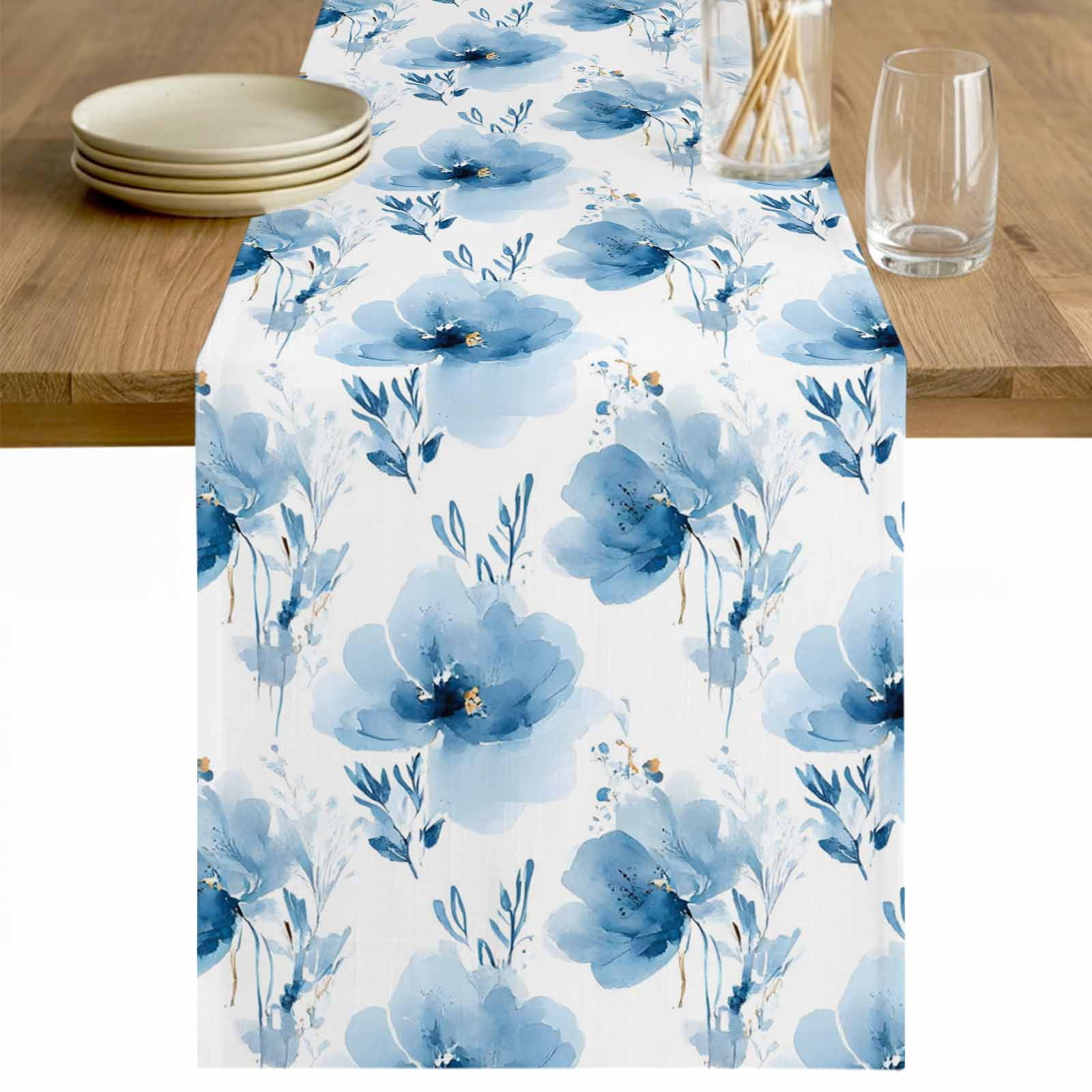 Blue Flowers Table Runner 70 Inches Long Farmhouse Dress Scarves ...