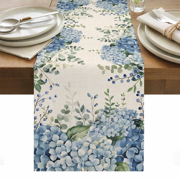 Blue Flowers Table Runner - 72 Inch Long, Kitchen Dining Table Runner ...