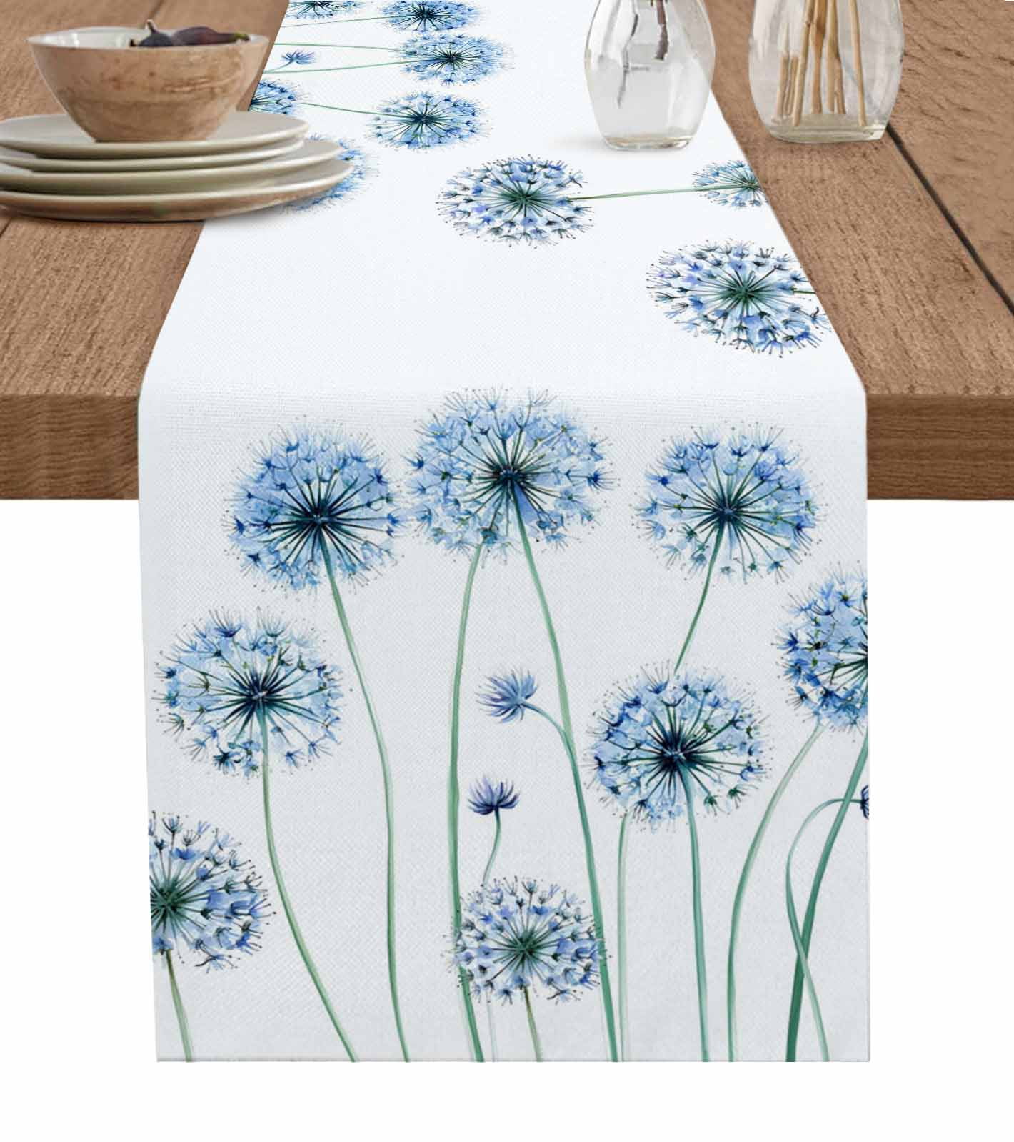 Blue Flowers Table Runner 72 Inches, Farmhouse Botanical Floral Plants ...