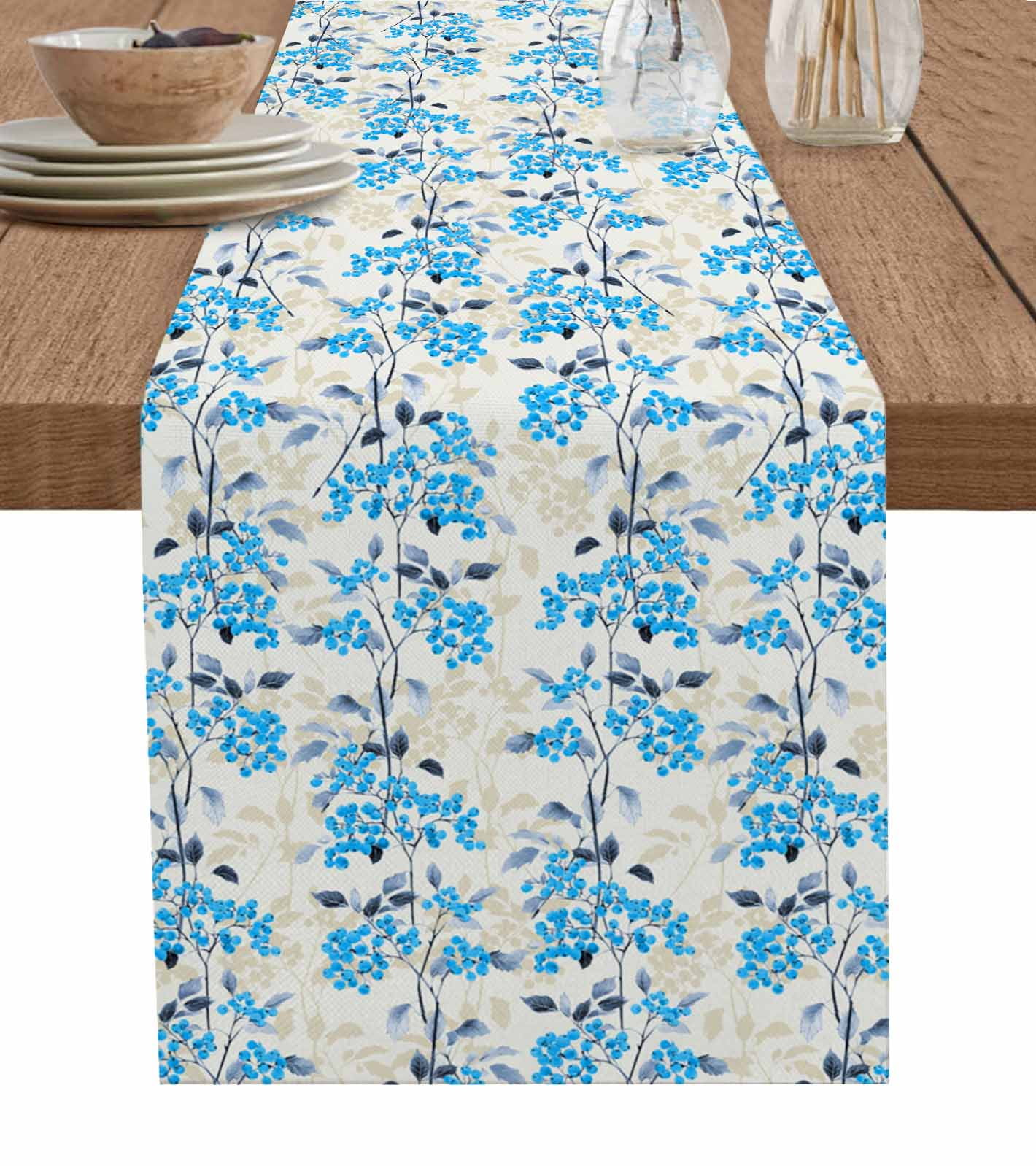 Blue Flowers Table Runner 72 Inches, Farmhouse Pastoral Spring ...