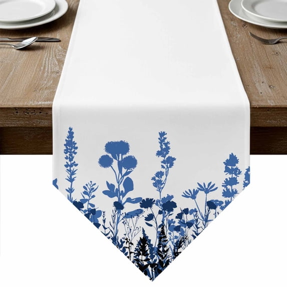 Blue Flowers Table Runner Linen Burlap Table Runner 36 Inches Small ...