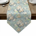 Blue Flowers Table Runner Linen Burlap Table Runner 60 Inches Long ...