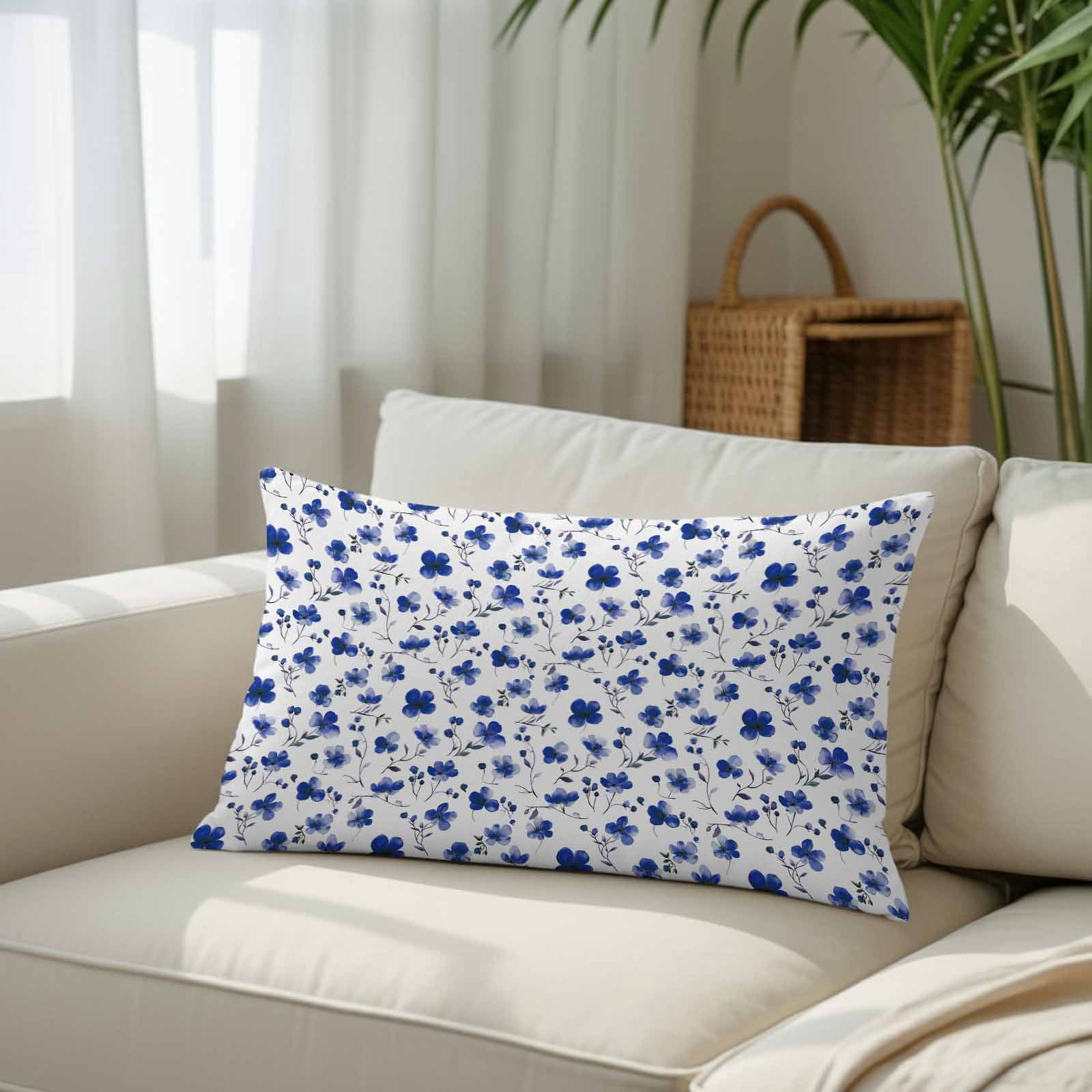 Blue Flowers Throw Pillow Covers, Spring Floral Decorative Lumbar Throw ...