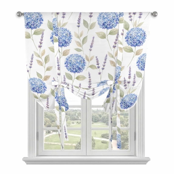 Blue Flowers Tie Up Curtains for Window, Thermal Insulated Balloon ...