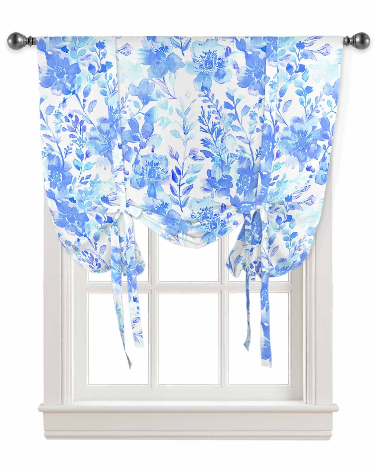 Blue Flowers Tie Up Curtains for Kitchen Bathroom Bedroom Windows 63 ...