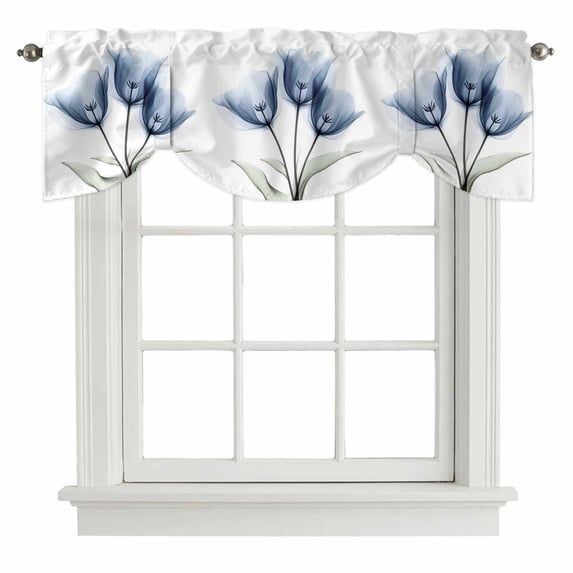Blue Flowers Tie Up Valance for Windows, Spring Vintage Country ...