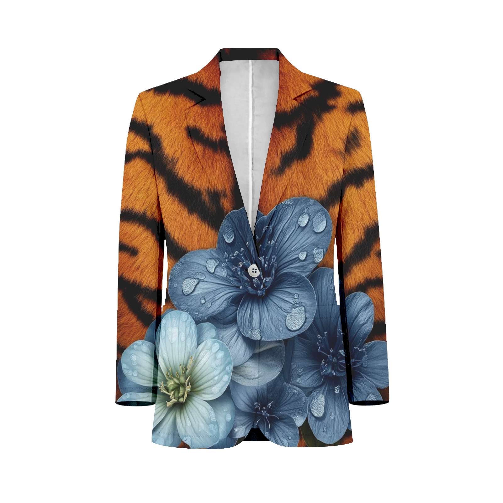 Blue Flowers Tiger Stripes Background Men Blazers Slim Clothing Summer ...