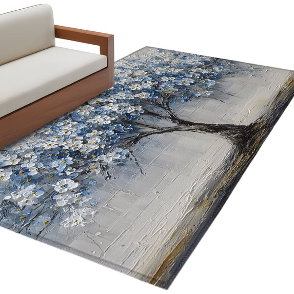 Blue Flowers Tree Area Rug 3x5 Washable Rug Non Slip Blossoms Floral ...