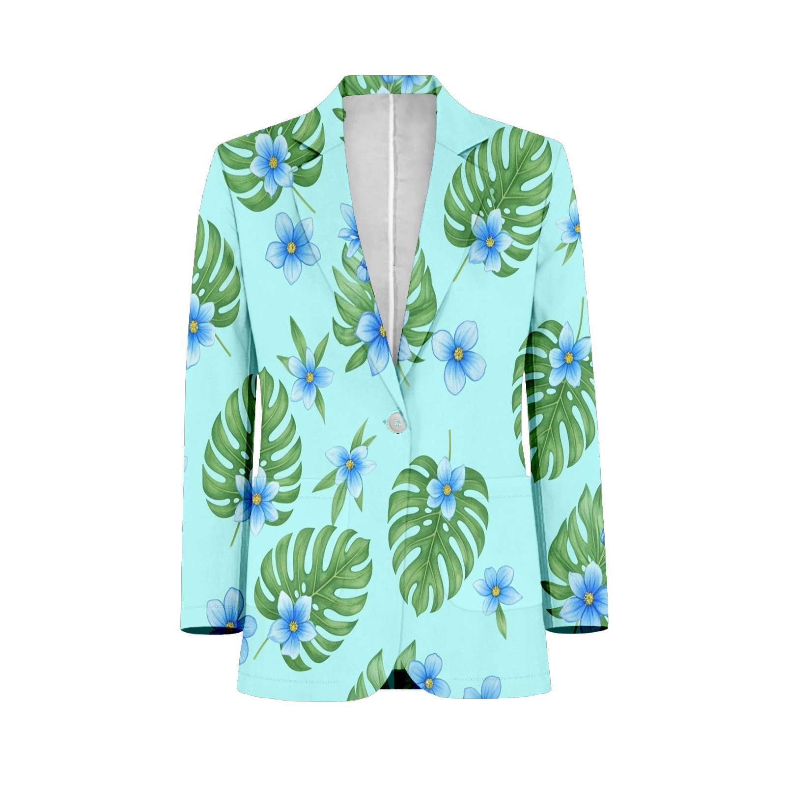 Blue Flowers Tropical Leaves Pattern Mens Suits Shawl Collar Slim Fit ...