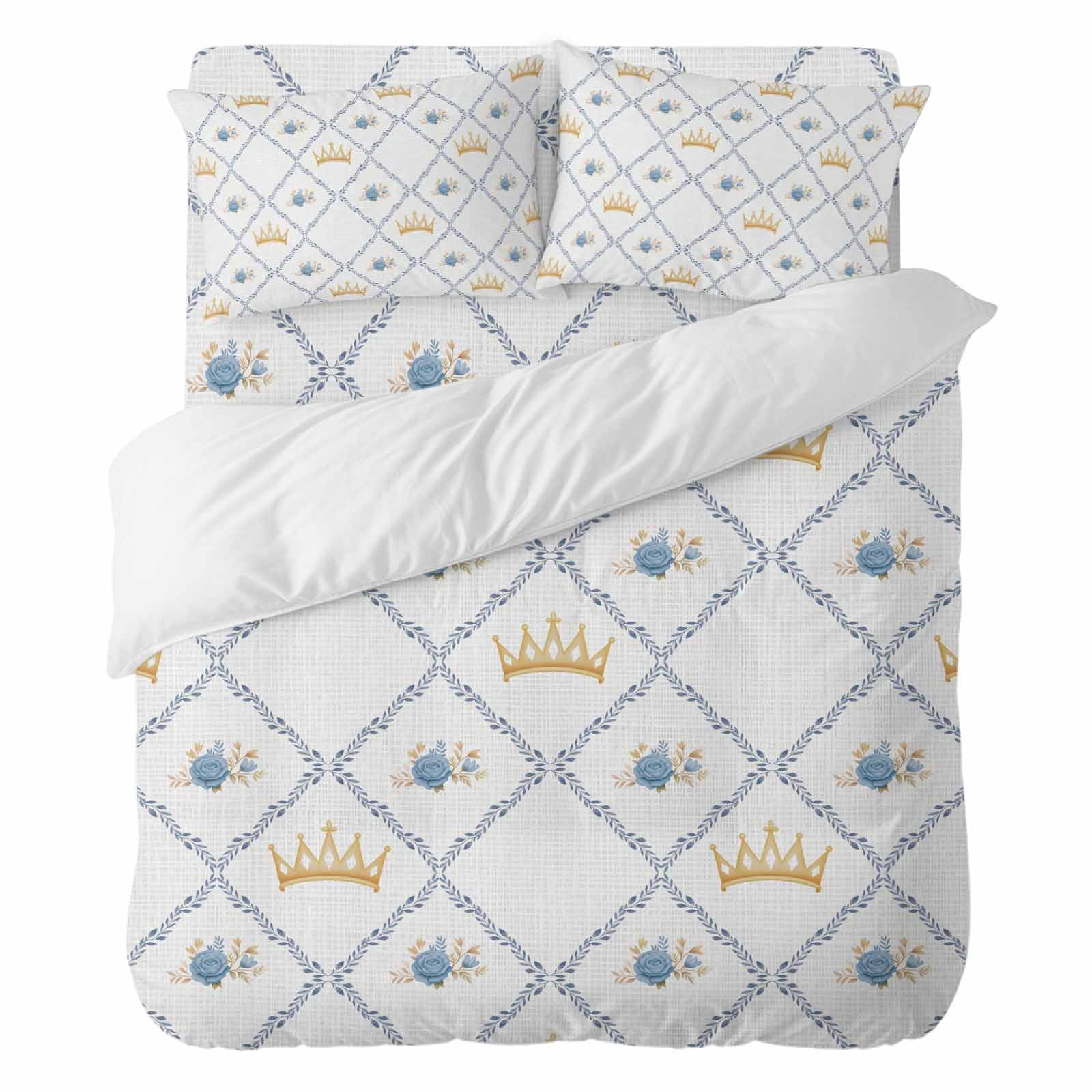 Blue Flowers Twin Duvet Cover Set, Watercolor Crown Floral Vintage ...