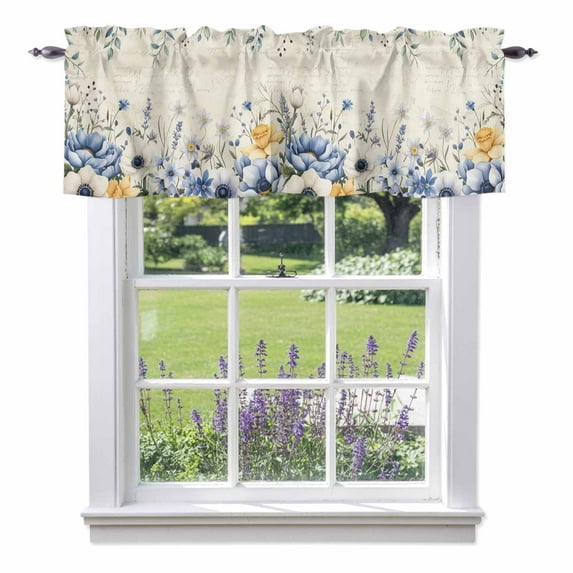 Blue Flowers Valances for Windows, Eucalyptus Leaves Farmhouse Retro ...