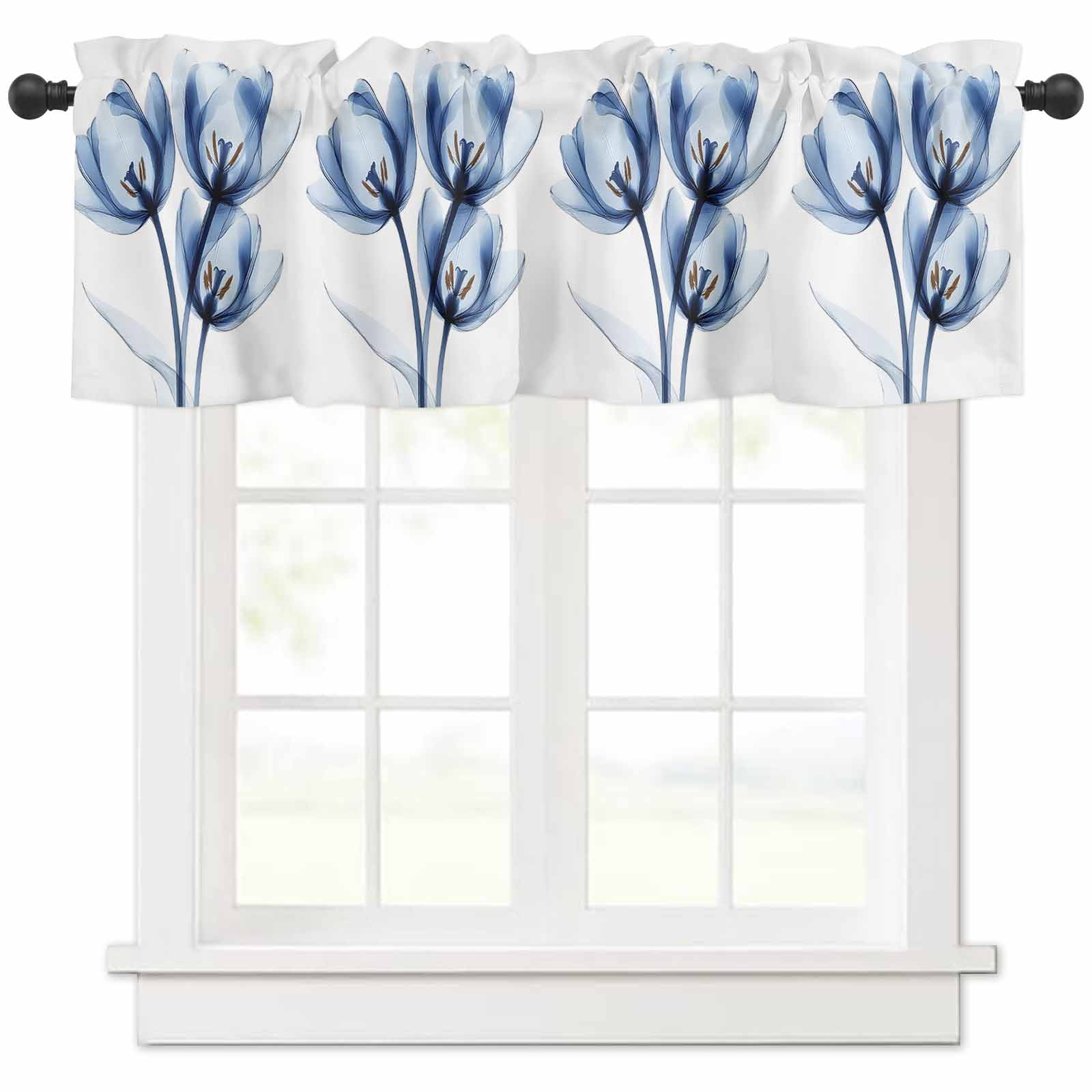Blue Flowers Valances for Windows Farmhouse Kitchen Curtains Valances ...